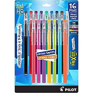 PILOT FriXion ColorSticks Erasable Gel Ink Stick Pens, Fine Point, Assorted Color Inks, 16-Pack (10367)