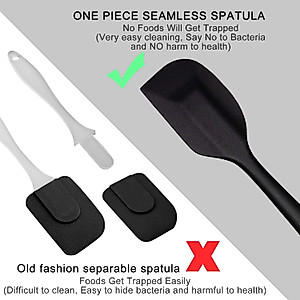 Silicone Spatula Set, G.a HOMEFAVOR Heat-Resistant Spatula - One Piece Seamless Design, Non-Stick Silicone with Reinforced Stainless Steel Core (6 Piece Set, Black)
