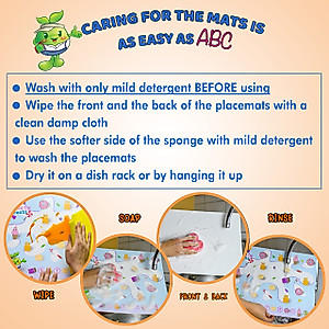 Toddler Placemats (12 to 48 Months) Set of 4 Placemats, Education Placemats for Kids, Non Slip Placemats for Dining Table, Easy to Clean Wipeable Reusable Plastic Placemats