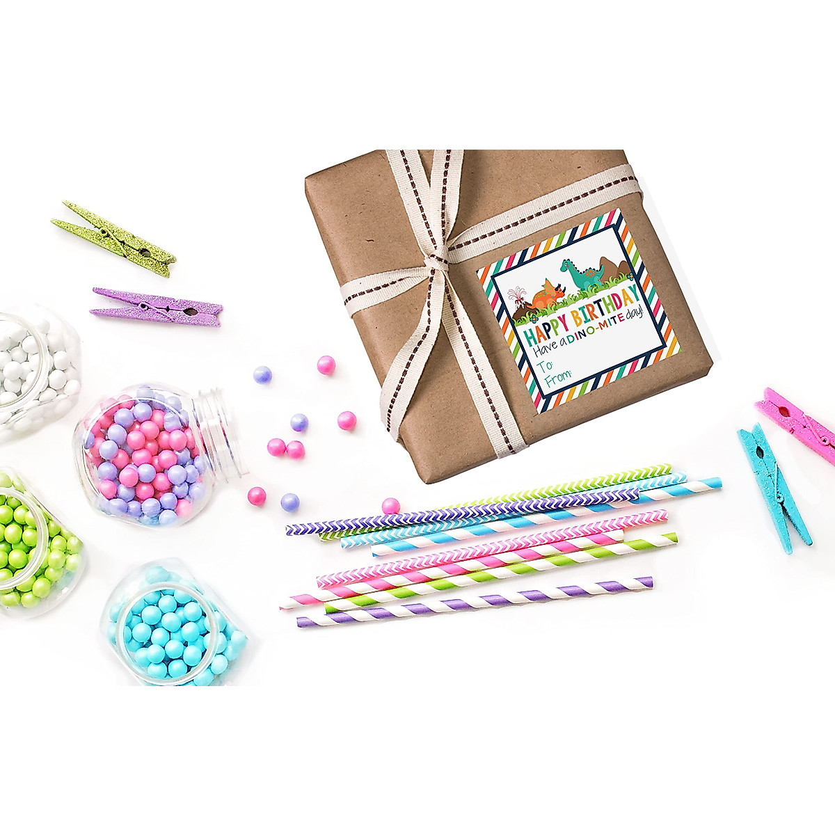 Happy Birthday Gift Tag Stickers for Boys, Set of 24 2.5 X 2.5 Mixed Square Birthday Gift Labels by Amanda Creation