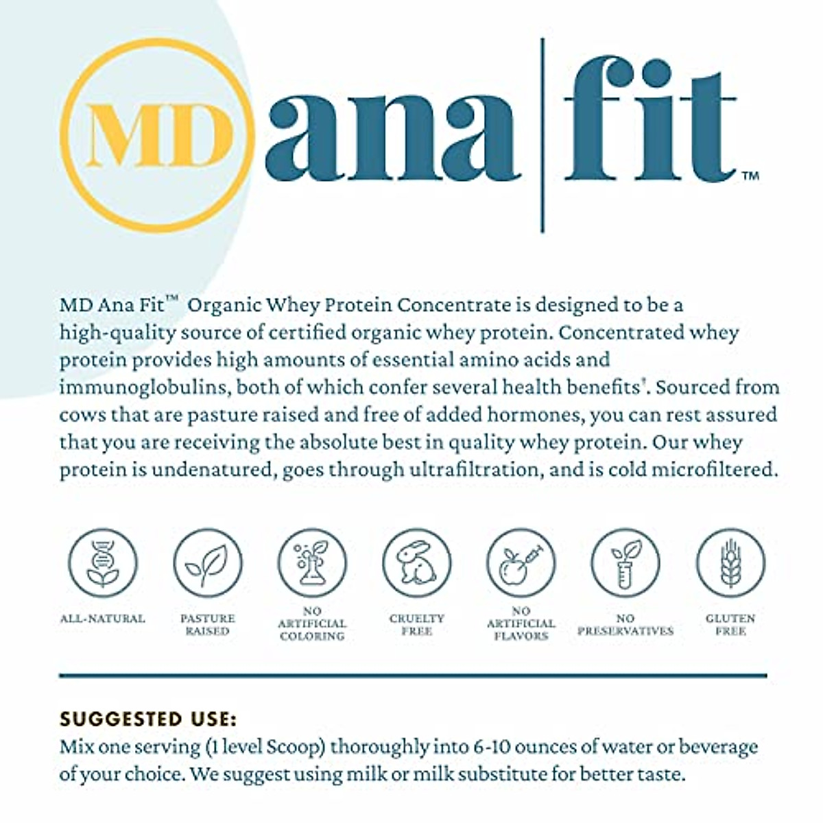 MD Ana Fit - Organic Whey Concentrate Protein Powder, Pasture Raised All Natural Hormone Free (Caramel Vanilla, 2lb Bag)