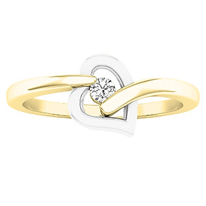 Dazzlingrock Collection Round White Diamond Solitaire Heart Promise Ring for Women (0.05 ctw, Color I-J, Clarity I1-I2) in 14K White & Yellow Gold Size 7