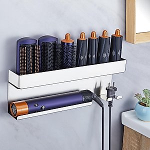 XILIMEN Hair Dryer Holder, Storage Holder for Curling Iron Accessories, Straightener Holder Wall Mounted Rack Bracket Stand with Adhesive, Stainless Steel Curling Iron Holder Organizer for Home Bath