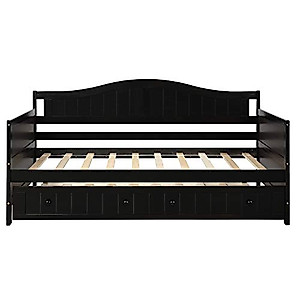 Merax Classic Wood Daybed with Trundle Twin to King Day Bed Frame No Box Spring Needed