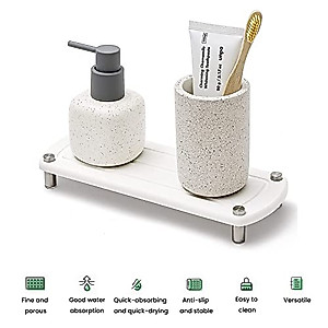 heylad home sink caddy, instant dry kitchen bathroom sink organizer, diatomaceous earth sink tray stone for soap and water bottle sponge brush candle decoration, white*1 grey*1