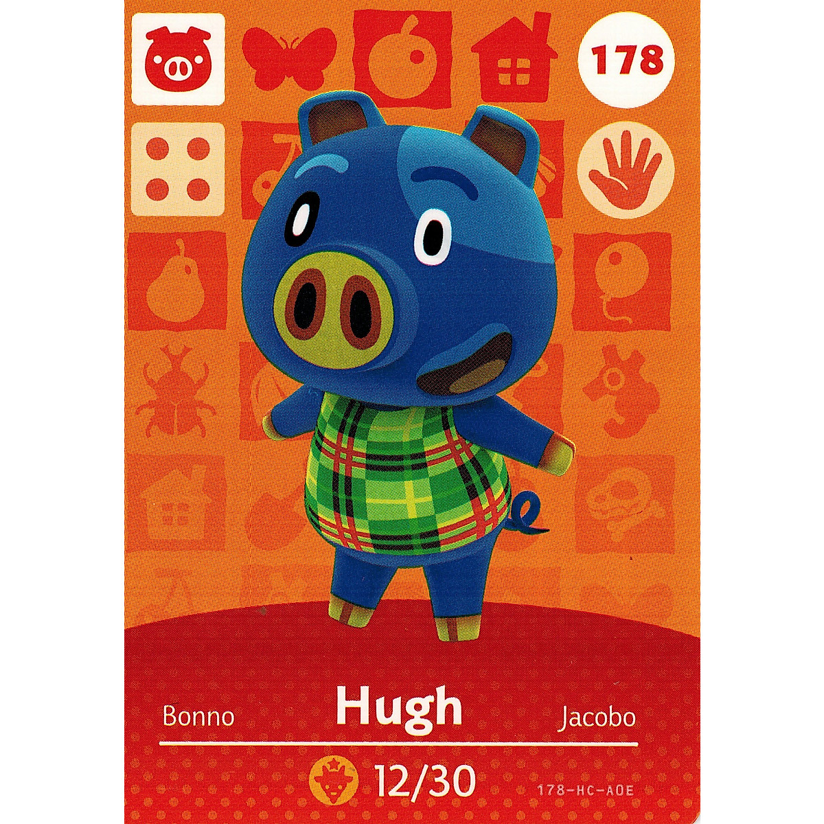 Nintendo Animal Crossing Happy Home Designer Amiibo Card Hugh 178/200 USA Version