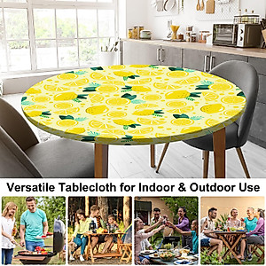 MHJY Round Tablecloth Fitted Elastic Table Cover Waterproof Table Cloth for Dinner, Party, Picnic,Camping, Round Table Cover for Indoor Outdoor,Yellow,S (36"-44")