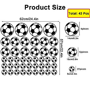 SITAKE 43 Pcs Soccer Stickers, Kids Soccer Ball Stickers Decals for Kids Room, Football Wall Decal Sticker Vinyl Art DIY Sticker for Boys Bedroom Playroom Living Room Window Door Decoration