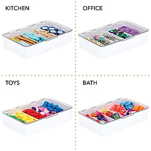 mDesign Plastic Stackable Eyeglass Case Storage Organizer with Hinged Lid for Unisex Sunglasses, Reading Glasses, Fashion Eye Wear, Protective Glasses, 5 Sections, Ligne Collection - 2 Pack - Clear