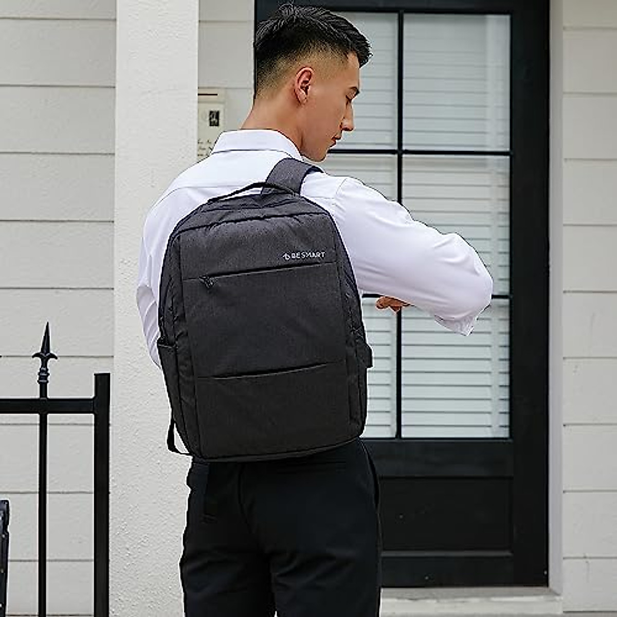 BE SAMRT Laptop Backpack, Business Slim Durable Laptops Travel Backpacks with USB Charging Port, Waterproof College Backpack Computer Bag Gifts for Men & Women Fits 15.6 Inch Notebook (Black)