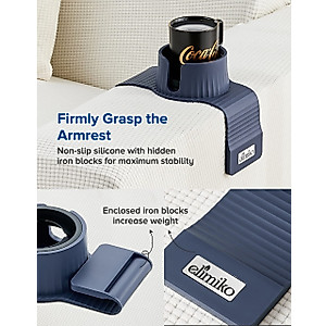 Couch Cup Holder, Elimiko Silicone Sofa Drink Holder with Upgrade Large Cup Holder, for Oversized Mug/Cup/Tumbler/Drink/Coffee/Bottle/Cans, Gifts for Mom, Dad, Husband, Grandma, Grandpa (Navy Blue)