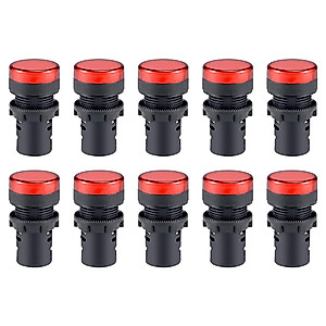 uxcell 10Pcs Red Indicator Light AC/DC 110V, 22mm Panel Mount, for Electrical Control Panel, HVAC, DIY Projects