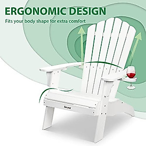 Cecarol Oversized Adirondack Chair, Poly Lumber Patio Fire Pit Chair with 2 Cup Holders, 385lb Weight Capacity, All Weather Resistant and Durable Outdoor Chairs for Poolside, Lawn, Garden, White-AC01