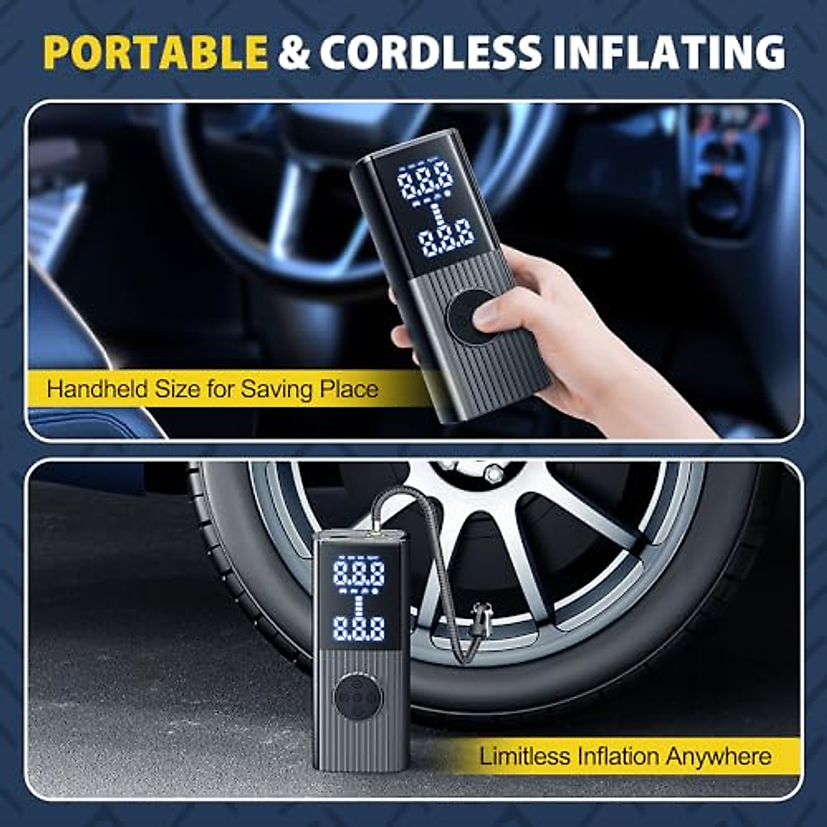 Air Compressor, EnjoyNest Portable Tire Inflator Air Pump for Car Tires (Real 9000mAh &150PSI) Faster + Powerful + Enduring Car Accessories with Digital Screen for Cars, Bike, Inflatables, Balloons