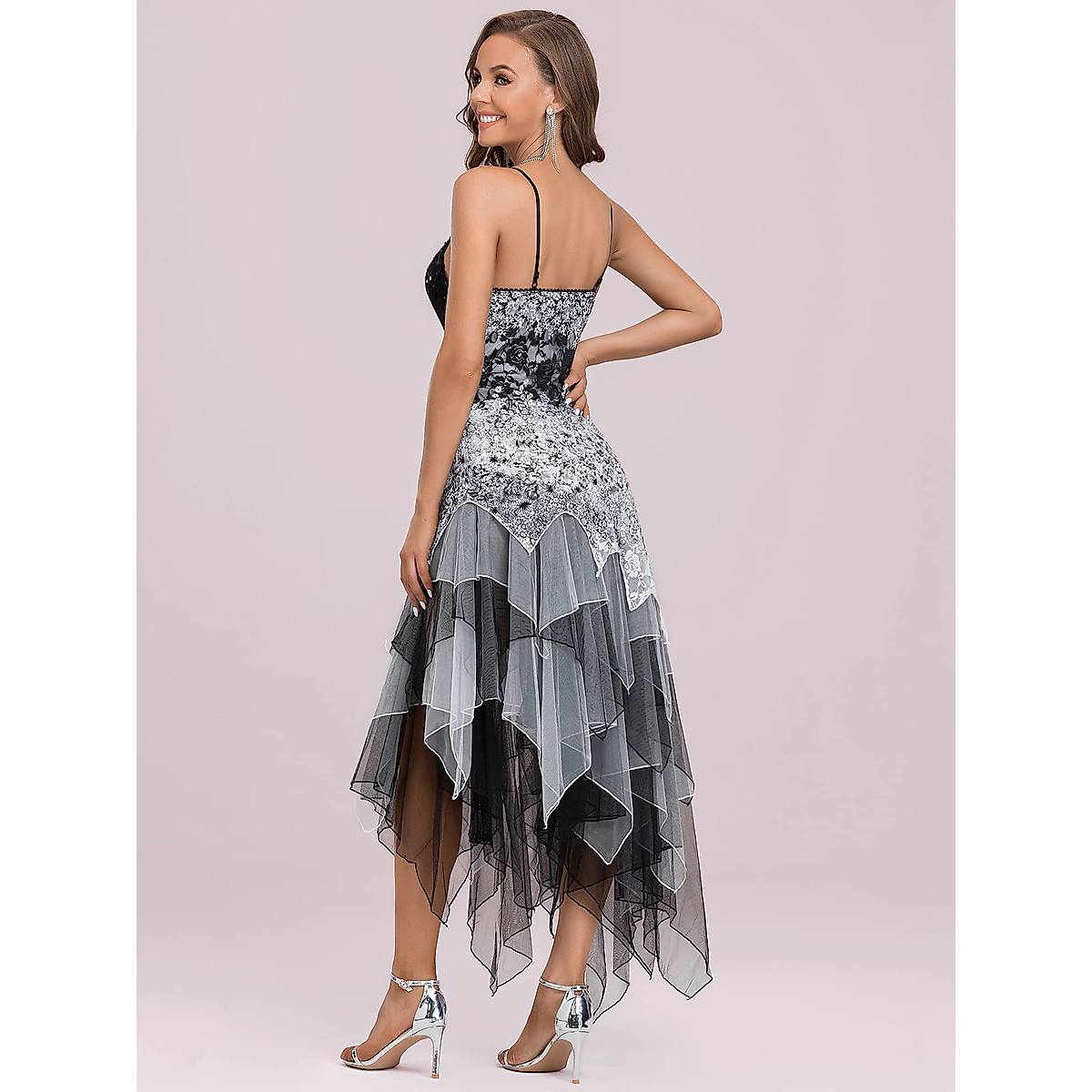 Ever-Pretty Women's Irregular A-line Sleeveless Lace Tea Length Prom Dresses Long White US8