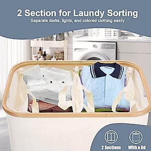 Laundry Hamper 2 Section, 160L Extra Large Laundry Basket with Lid, Double Hampers with 2 Removable Bags for Bathroom, Bedroom, Home, Toy Organizer, Beige