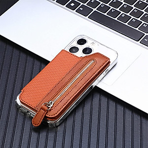 Yohulod Flip Leather Phone Wallet Stick On, Adhesive Credit Card Pocket with Adjustable Stand Function for Back of Most Phone Case Suitable for iPhone and Android (Brown)