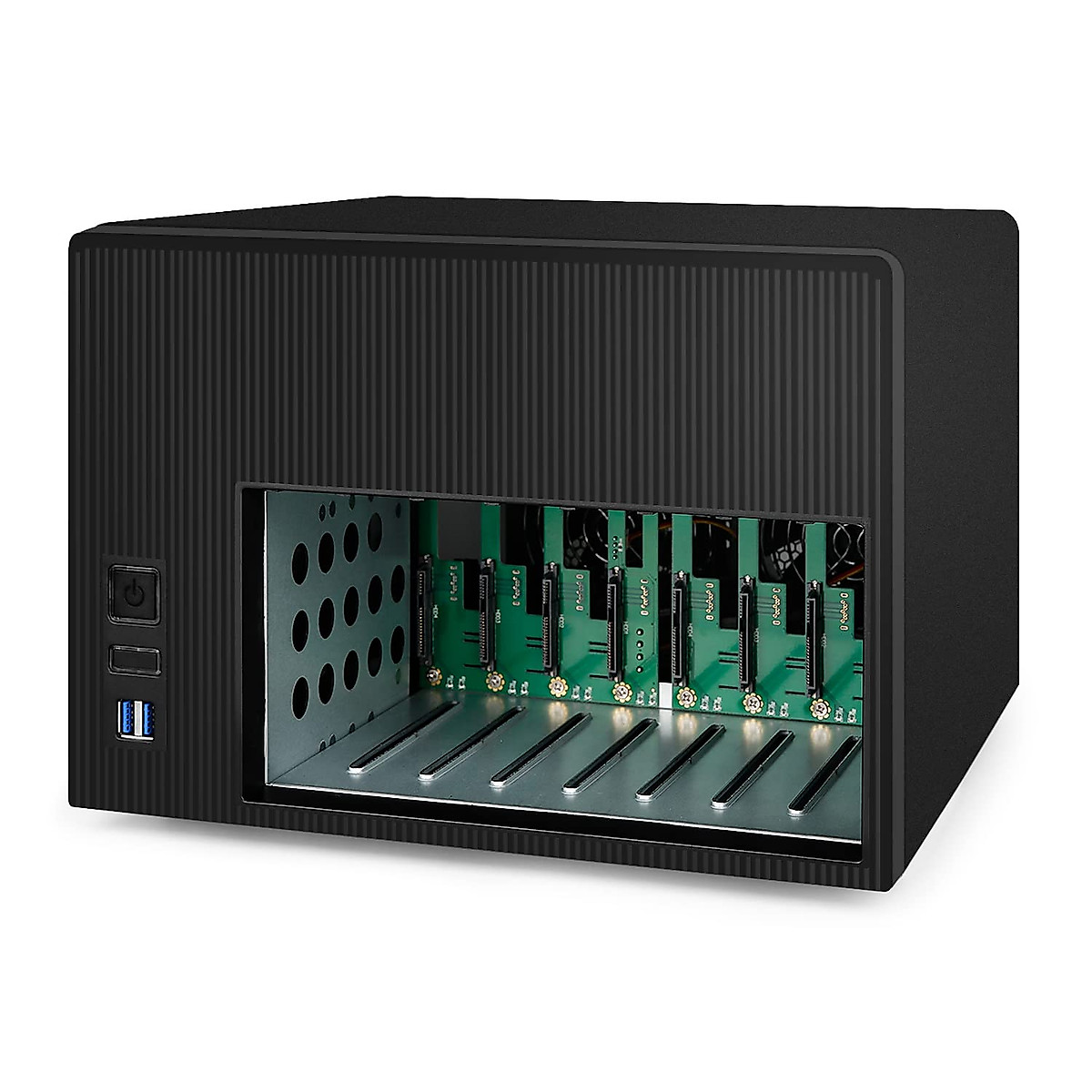 AUDHEID K7 8 Bay NAS Case, Computer Enclosures Compatible Micro-ATX Mini-ITX Motherboard, 3 x Fans, 8 x 2.5/3.5" Tray, Network Attached Storage Server for Home(Diskless)