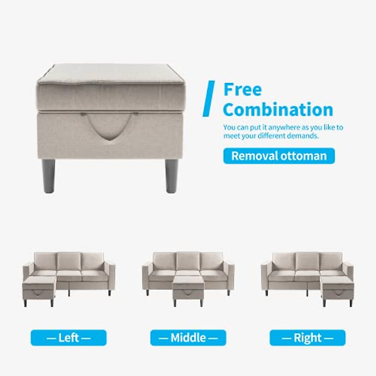 Mjkone Convertible Sectional Sofa Couch, L-Shaped Couch with Storage Ottoman, Couches for Living Room, Living Room Furniture Suitable for Small Space-Apartment/Upstairs Loft/Living Room (Beige)