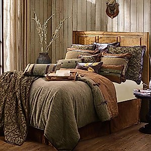 Paseo Road by HiEnd Accents | Highland Lodge Rustic Bedding 5 Piece Super King Size Comforter Set, Green Brown Jacquard Western Bedding, Cabin Comforter Set with Bed Skirt, Shams, Accent Pillow