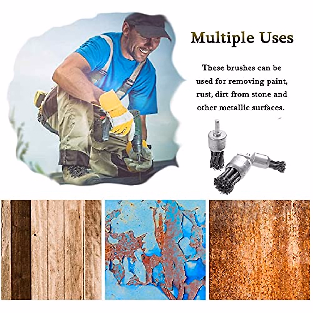 9 Pack Wire Wheels Brush for Drill, - Sizes 0.8" 1" 1.2", Mixiflor Knotted and Wire End Brush, for Derusting, Paint Removal, Deburring. Fast, Easy for Angle Grinder, Pneumatic - 2.75 Inch