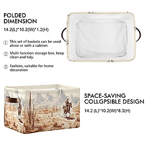 YETTASBIN Western Cowboy Storage Basket 1pc, Large Collapsible Toys Clothes Organizer, Durable Canvas Storage Bin with Handle for Shelves Closet Laundry Home Office Decor