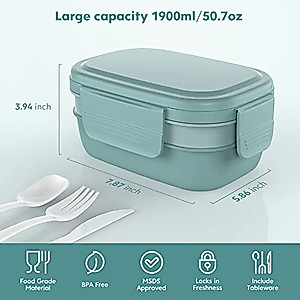 HOMETALL Bento Box Adult Lunch Box,3 Stackable Bento Lunch Containers for Adults, Modern Minimalist Design Bento Box with Utensil Set, Leak-Proof Lunchbox Bento Box for Dining Out, Work, Picnic