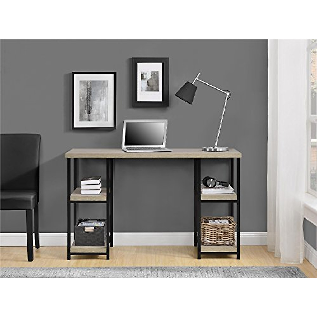 Ameriwood Home Elmwood Double Pedestal Desk, Distressed Gray Oak