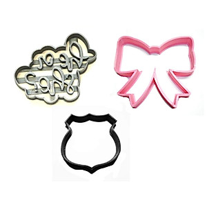 BADGES OR BOWS GENDER REVEAL BABY SHOWER SET OF 3 COOKIE CUTTERS MADE IN USA PR1196