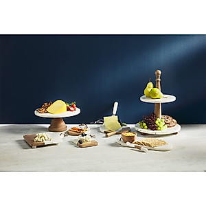 Mud Pie, Brown/White, 16" x 12" Marble and Wood Tiered Server