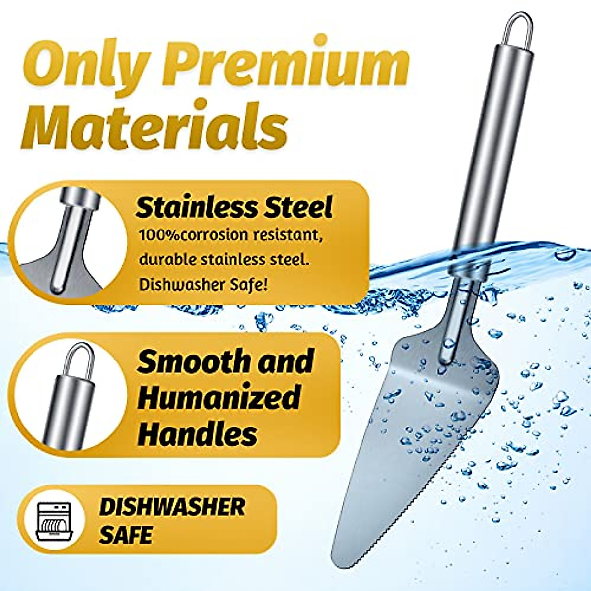 4 Pieces Pie Server Set Stainless Steel Pie Spatula Metal Pie Cutter Serrated Cake Server Wood Handle Pizza Server Slicer Flatware Cake Pie and Pastry Servers for Kitchen Cutting Serving Desserts