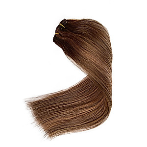 Clip in Hair Extensions, Chocolate Brown to Auburn Clip in Hair Extensions Real Human Hair Clip ins, 18 Inch 7 Pieces 70G Double Weft Straight Remy Human Hair Clip in Extensions