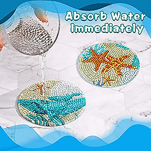 UPINS 8Pcs Diamond Painting Coasters for Drinks DIY Coaster Diamond Art Kits for Adults Kids Beginners Diamond Art Craft Supplies (Ocean)