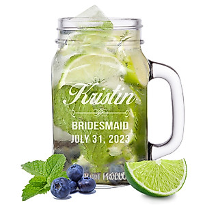 Bridesmaid Mason Jar Tumbler Cups - Custom Personalized for Wedding Bridal Party Mason Jars