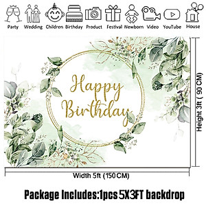 Greenery Succulent and Eucalyptus Leaves Photography Backdrop Bloom Eucalyptus Leaves Photo Background for Happy Birthday Party Decoration Cake Table Banner Supplies 5x3ft