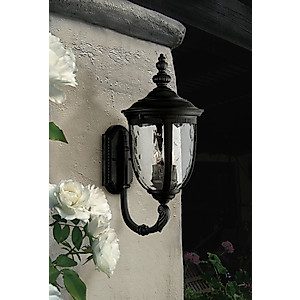 John Timberland Bellagio European Outdoor Wall Light Fixture Textured Black 21" Clear Hammered Glass Upbridge Arm for Exterior House Porch Patio Outside Deck Garage Yard Front Door Garden Home