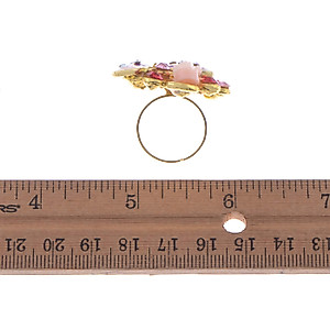 Alilang Golden Tone Shine Pink Crystal Rhinestones Enamel Butterfly Insect Flower Fashion Ring