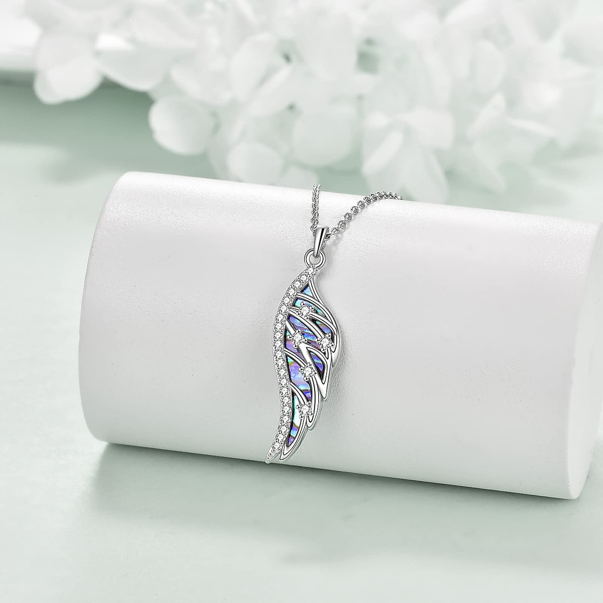 URONE Angel Wing Necklace for Women 925 Sterling Silver Abalone Shell Guardian Angel Pendant Wing Jewelry Gift