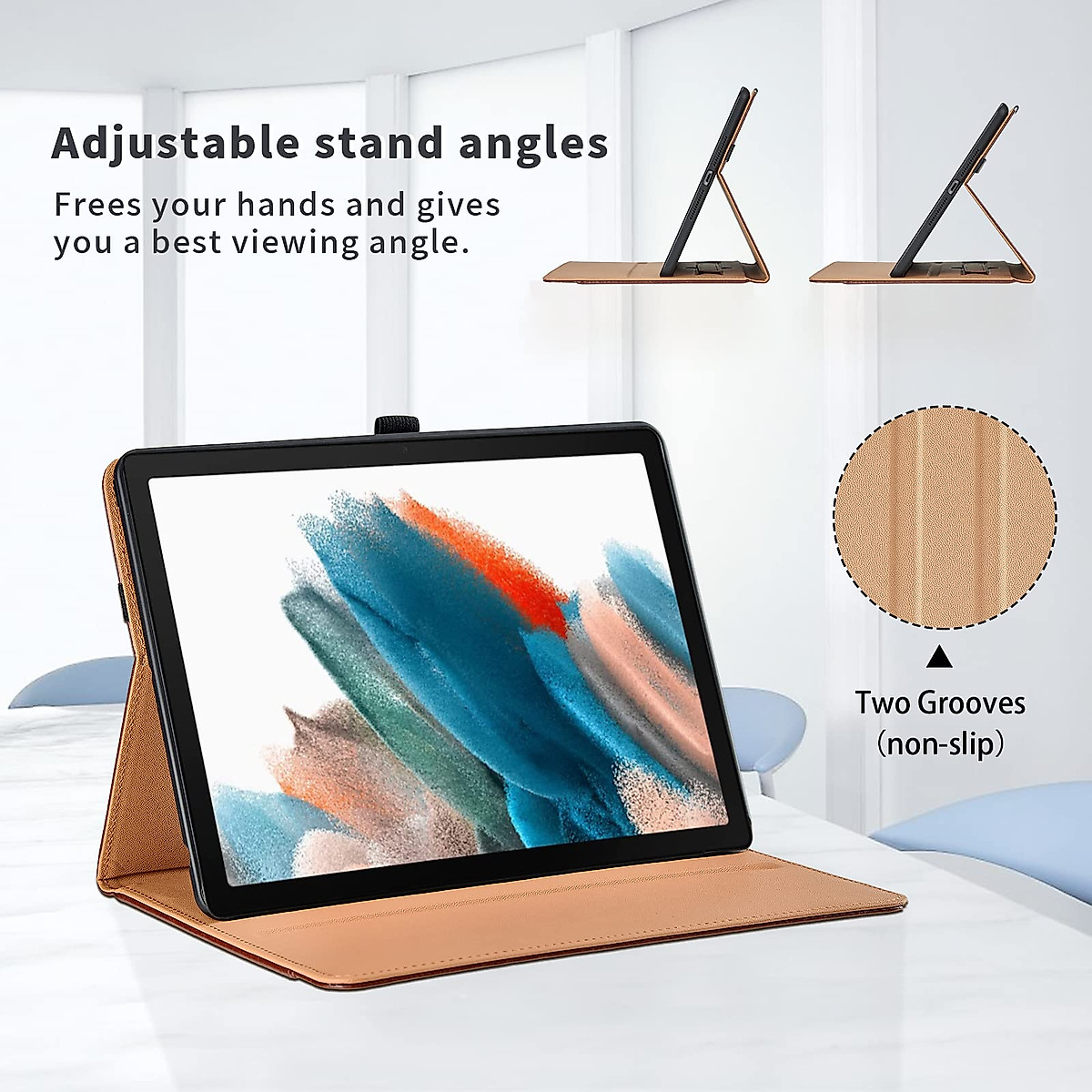 Case for Samsung Galaxy Tab A8 10.5 inch 2022 (SM-X200/X205/X207), Premium PU Leather Tablet Case with Hand Strap Large Pocket Auto Wake/Sleep Smart Cover, Black