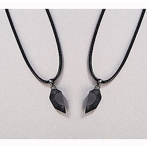 SEVENSTONE Two Souls One Heart Pendant Necklaces Stone Couple Black White Minimalist Magnet Distance Friendship Simple Jewelry Set for Men Women
