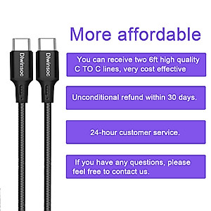 Dlwinsoc New Nylon USB C to USB C Cable (2-Pack，6ft ，60W) USB 2.0 Type C Fast Charging Cable for iPad Mini 6,iPad Air 2020, iPad Pro 2020, MacBook Air/Pro, Samsung Galaxy S21/20