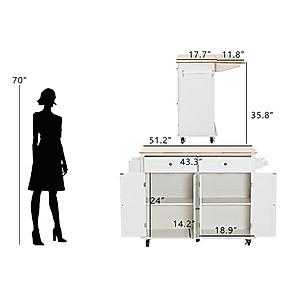 Alorksi Rolling Kitchen Island with Drop Leaf, Mobile Kitchen Carts on Wheel with Storage Cabinet, Drop Leaf Island Table for Kitchen with Towel Rack and Drawer, White
