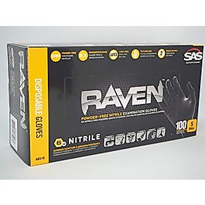 SAS SAFETY CORP 66516 Raven Nitrile Small Black Powder-free Gloves