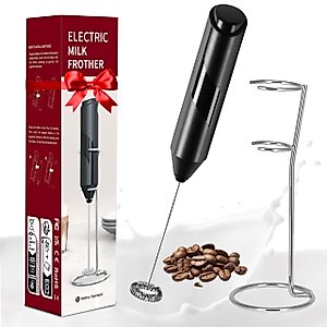 YSSOA Electric Milk Frother Handheld with Stainless Steel Stand Battery Operated Whisk Drink Mixer for Coffee, Frappe, Latte, Hot Chocolate, Matcha, Mini Hand Blender 2024 Version