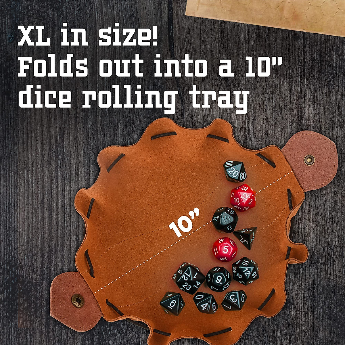 Impresa Store Dice Bag and Tray - Made with Genuine Cowhide Leather - Pull The String to Turn It Into A Bag - Folds Out Into A 10'' Dice Rolling Tray - Versatile Holds More Than Just A Game Dice