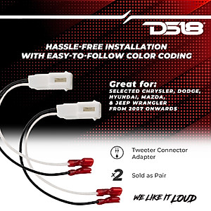 DS18 JC-T Tweeters Connector Adapter for Selected Chrysler/Dodge/Jeep Wrangler - Speaker Wire Harness Connector Plug Replacement - Tweeter Audio Cable - 2 pcs