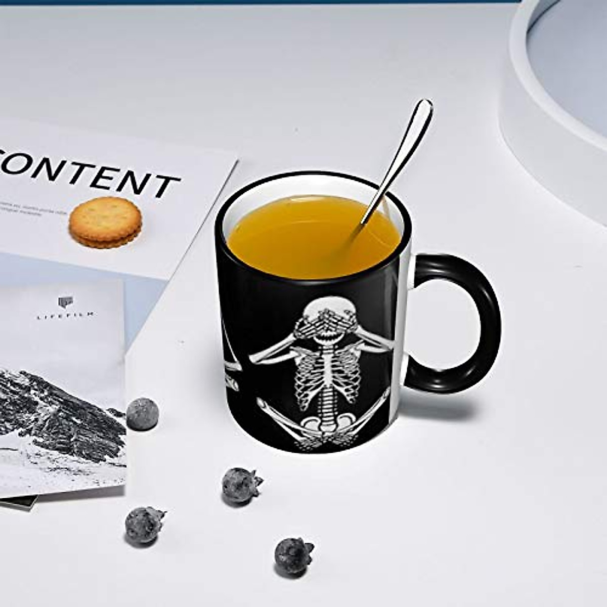Halloween Skeleton Ceramic Coffee Mug Tea Cup for Office Home Gift to Family Friend Black Funny Skull