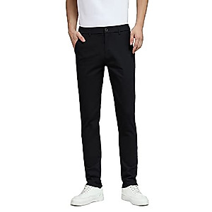 Plaid&Plain Men's Skinny Stretchy Khaki Pants Colored Pants Slim Fit Slacks Tapered Trousers 819 Black 32X30