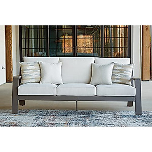Signature Design by Ashley Outdoor Tropicava Patio HDPE Sofa with Cushion, Taupe