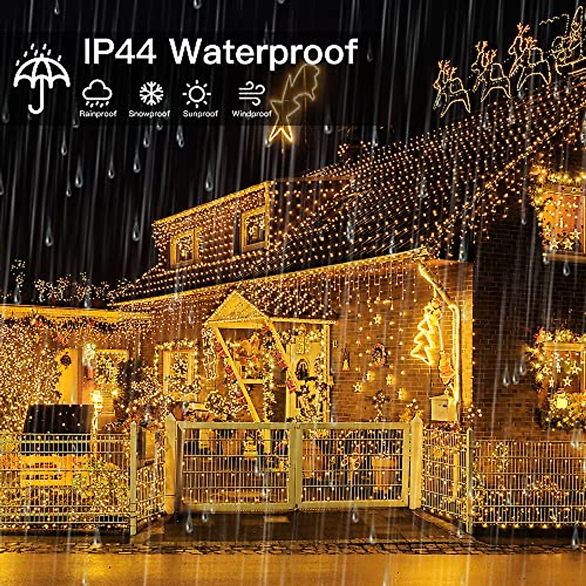 Ollny Icicle Lights Outdoor Warm White, 720LED 60FT Christmas Lights with Remote 8 Modes IP44 Waterproof, Dimmable Connectable Timer Hanging Lights for House Outside Yard Indoor Decorations